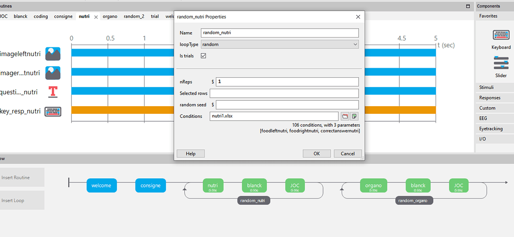 Conditions randomization - Builder - PsychoPy