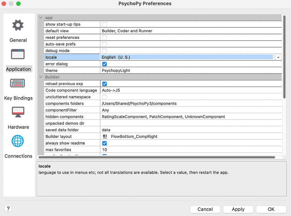 How to change the interface language - Builder - PsychoPy