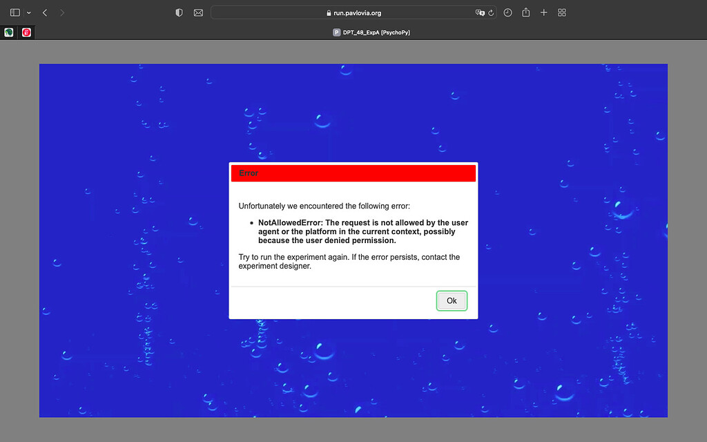 "NotAllowedError: user denied permission" - issues running online ...