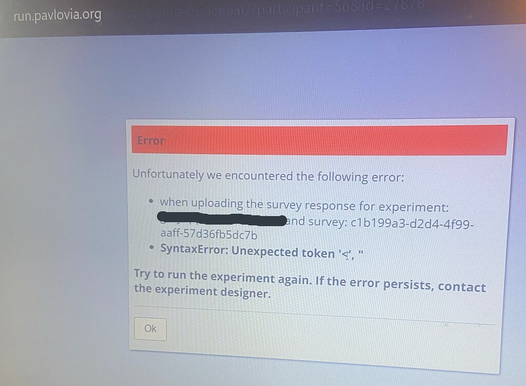 Survey upload error: SyntaxError: Unexpected token
