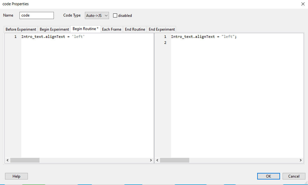 Align Text component to the Left - Builder - PsychoPy
