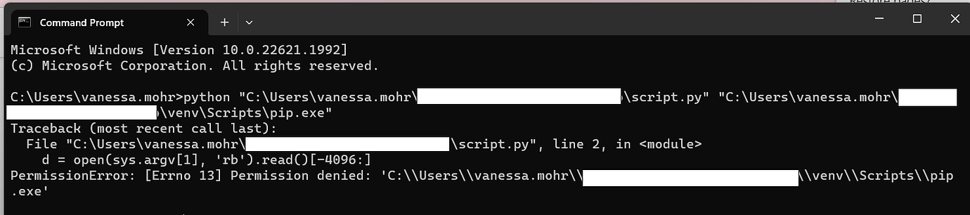 Permission error when accessing pip.exe in virtual environment (Python ...
