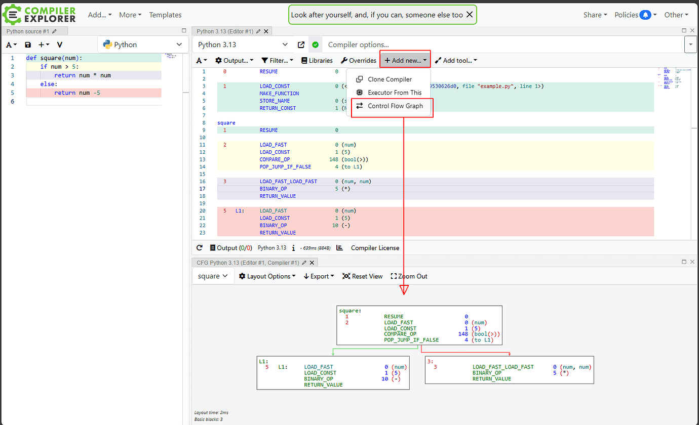 Python bytecode CFG added to compiler-explorer - Python Help - Discussions on Python.org