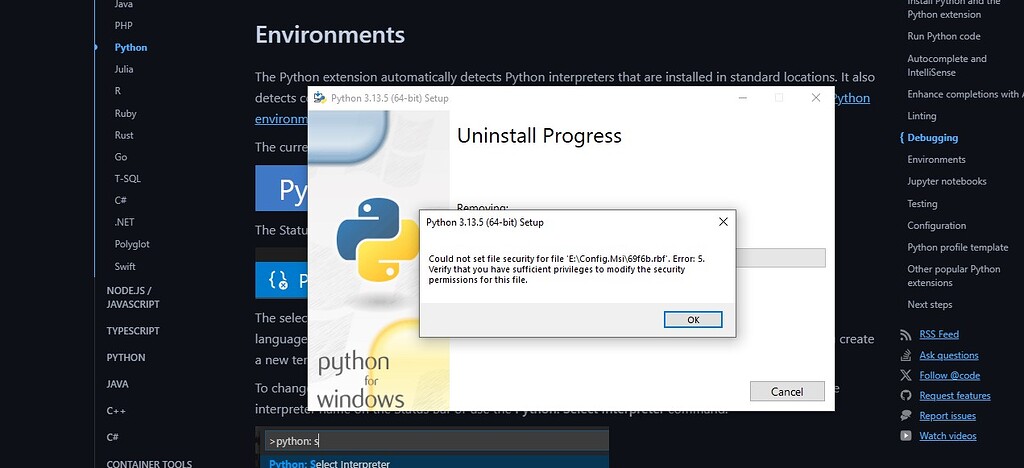 Problem uninstalling 3.13.5 - Python Help - Discussions on Python.org