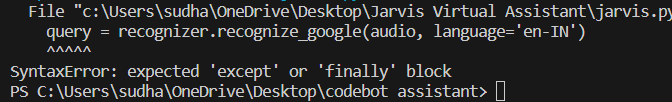 Python syntax error in my program speech recognizer - Python Help - Discussions on Python.org