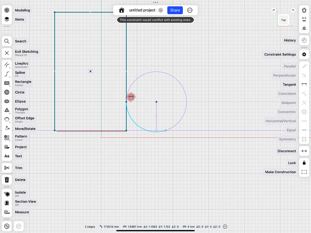 Highlight constraint when it conflicts with existing constrains - Feature requests - Shapr3D ...