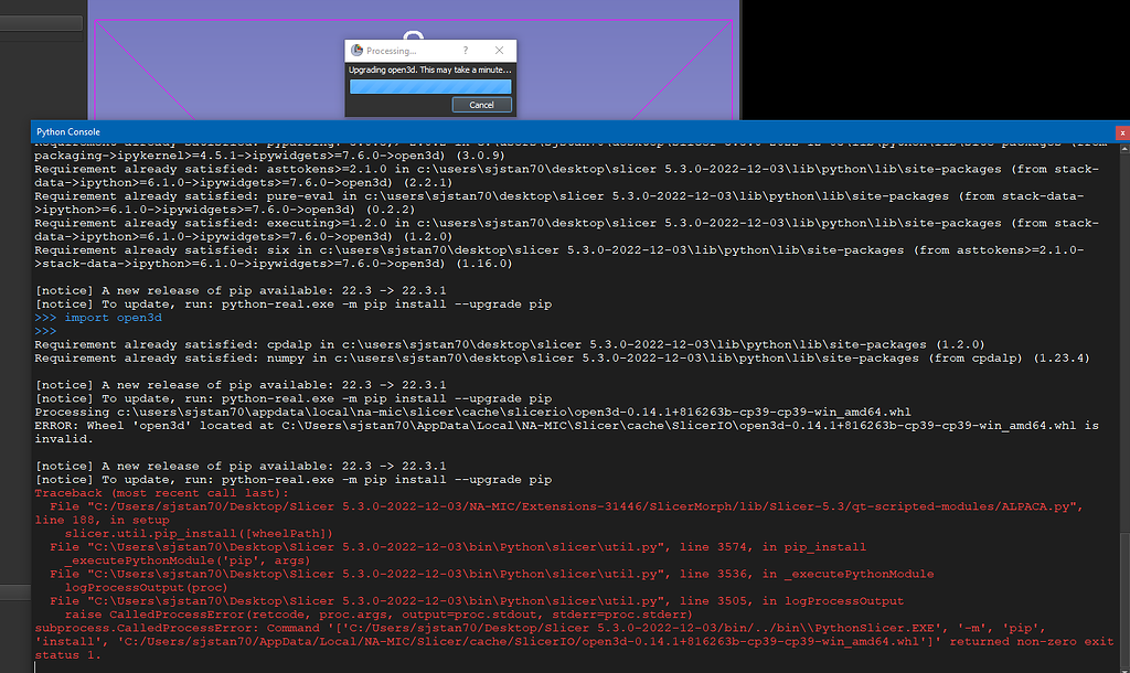 Can't Run Open3d - Support - 3D Slicer Community