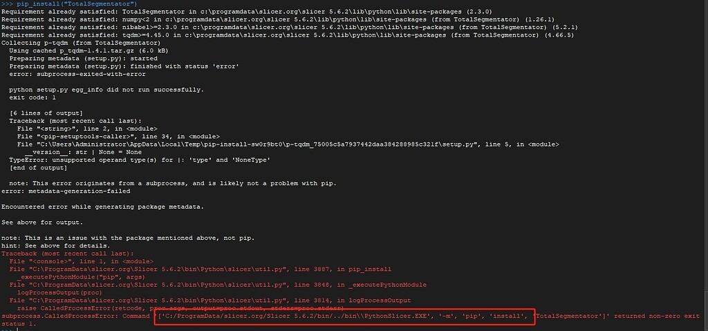please help me！！error install total segmentator module！！ - Development - 3D Slicer Community