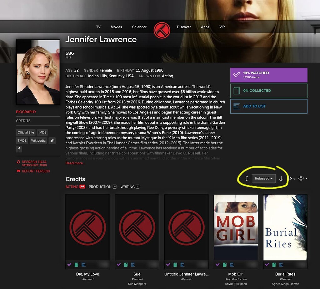 Option to change default sorting in People - Feature Requests - Trakt Forums