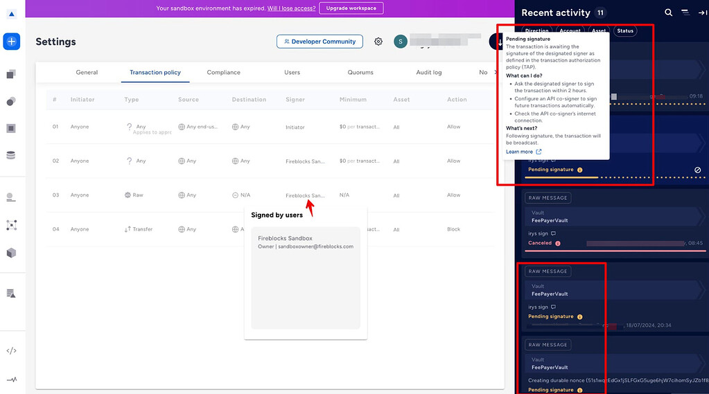 Sandbox raw transactions pending signature status - Support ... Sandbox raw transactions pending signature status - Support ...
