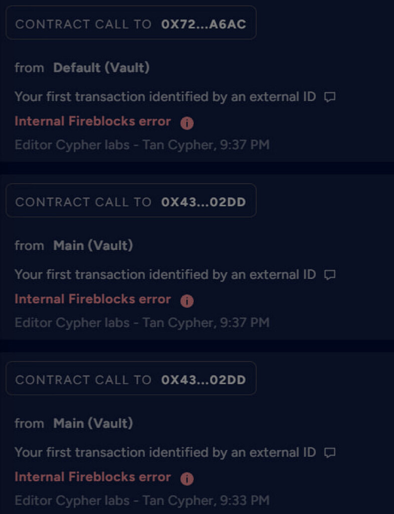 Getting internal fireblocks error - Developer Discussion - Fireblocks Developer Community
