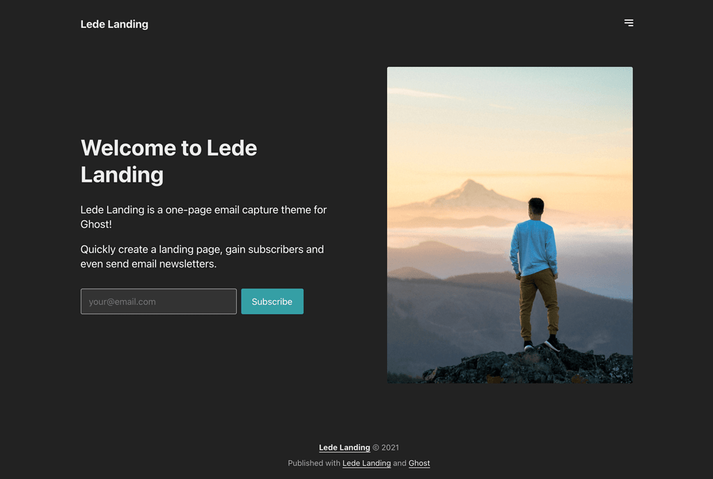 Lede Landing: A one-page email capture landing page theme for Ghost - Marketplace - Ghost Forum