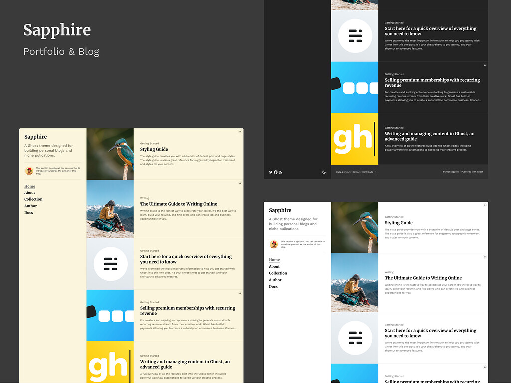 Sapphire – Ghost Personal Blogging Theme - Marketplace - Ghost Forum