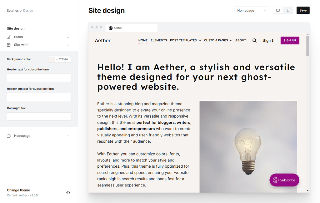 Aether - a sleek, modern, and easy-to-use ghost theme - Marketplace ...