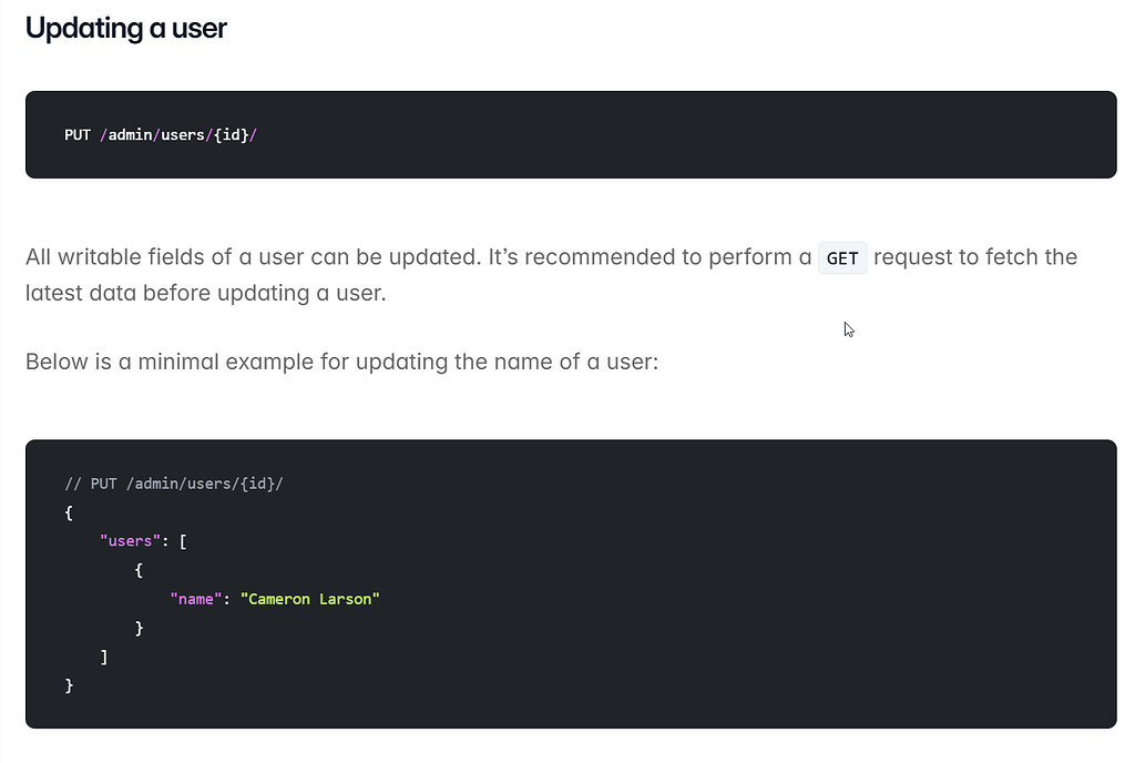 RESOLVED: API /user/ endpoint is not Writeable - documentation says otherwise - Bugs - Ghost Forum