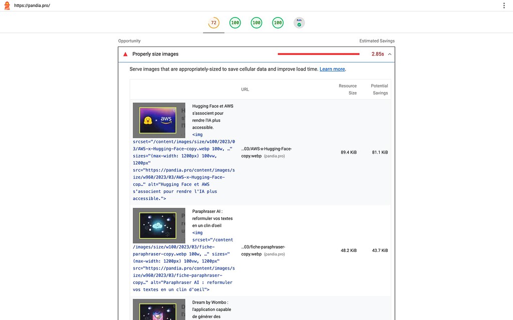 How to solve "properly sized images" on lighthouse with ghost? - Developer help - Ghost Forum