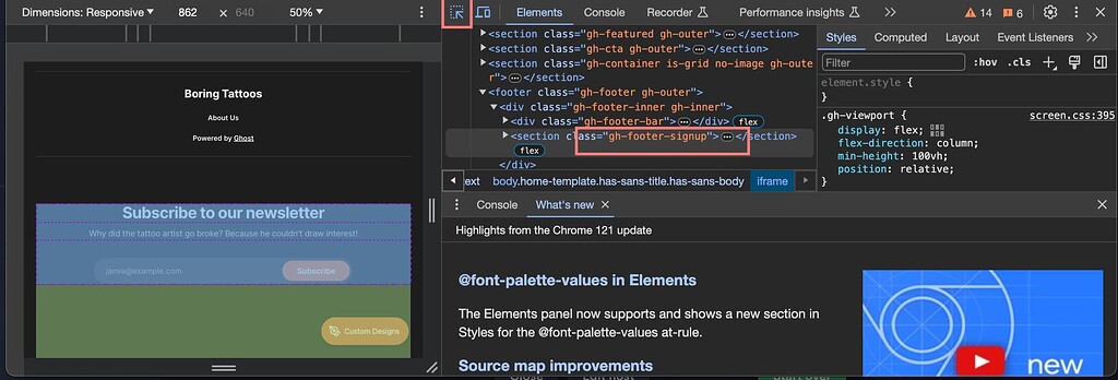 Remove the "Subscribe to our newsletter" section at the bottom of a Ghost blog, Using code ...