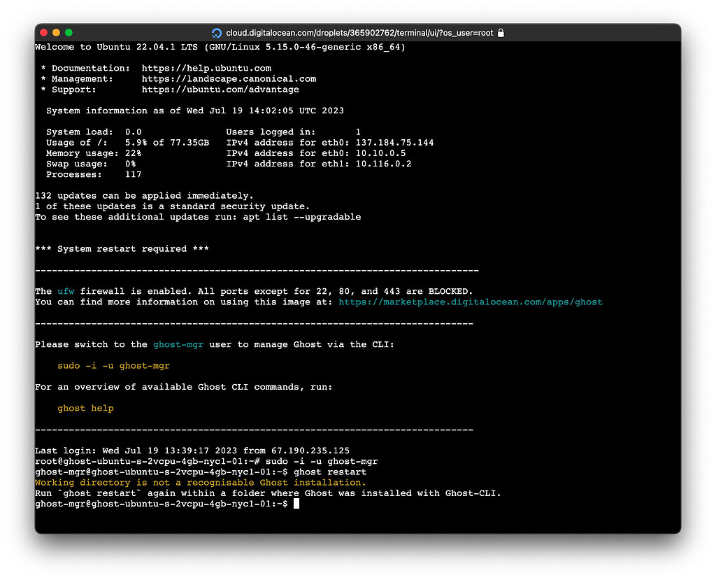 Ghost CLI on Digital Ocean Droplet - Using Ghost - Ghost Forum