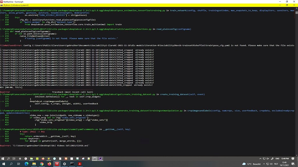 KeyError while Creating Training Dataset DeepLabCut - Image Analysis - Image.sc Forum