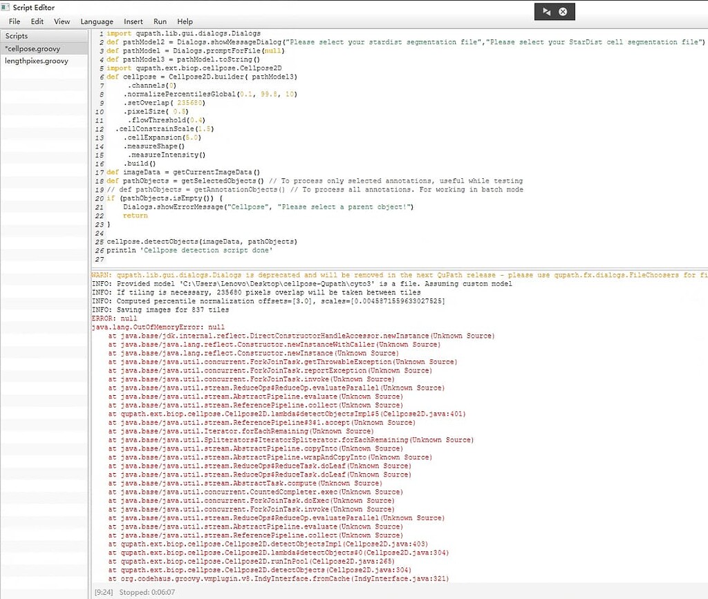 When using cellpose extension, qupath lose response - Usage & Issues - Image.sc Forum