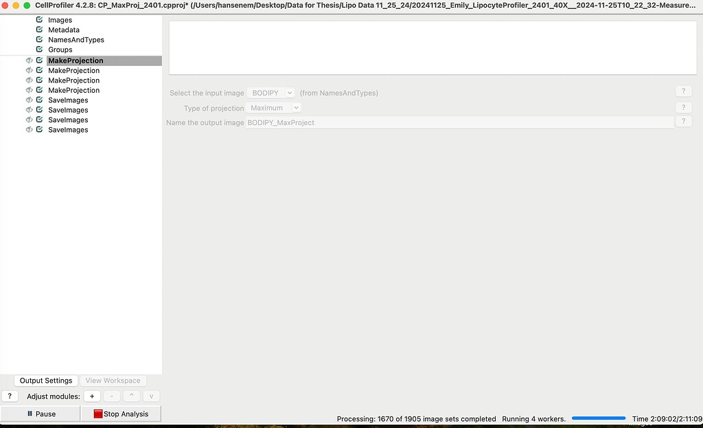 CellProfiler stuck in the middle of SaveImages for Zstack max project - Usage & Issues - Image ...