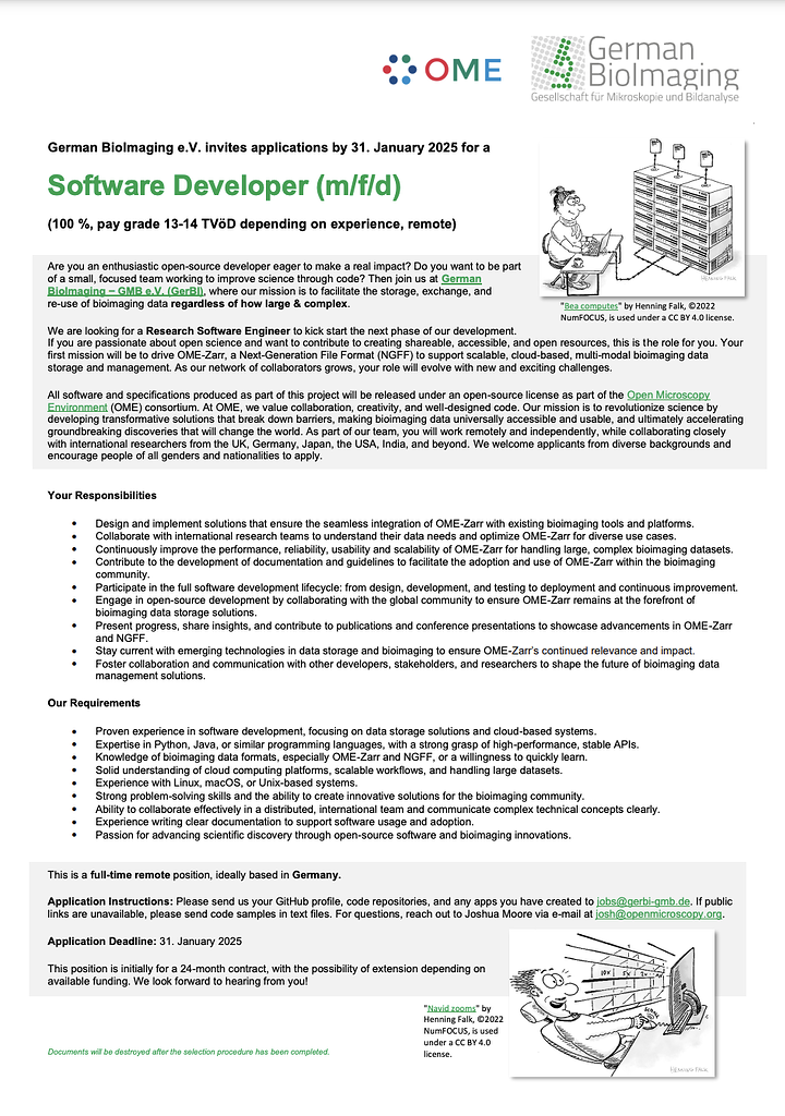 Software developer for OME-Zarr at German BioImaging (Germany/remote ...