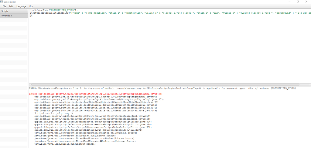 Error with loading script for estimate stain vector in QuPath 0.2.3 - Usage & Issues - Image.sc ...