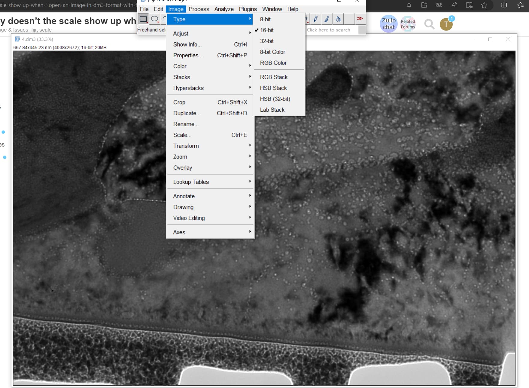 Why doesn't the scale show up when I open an image in dm3 format with Fiji J? - Usage & Issues ...