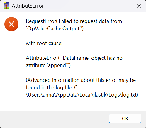 Ilastik: error message after 'Update Now'/'Live Predict' in boundary-based Segmentation with ...