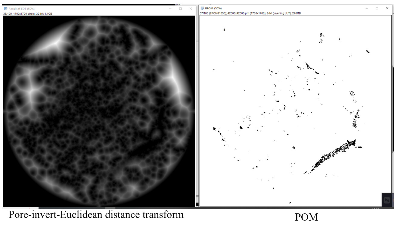 Euclidean distance transform map (32bit) min binary images (8bit ...