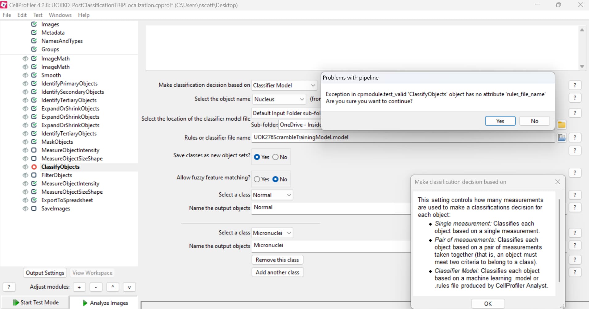 Bug in classifier model CellProfiler Module: ClassifyObjects - Usage & Issues - Image.sc Forum
