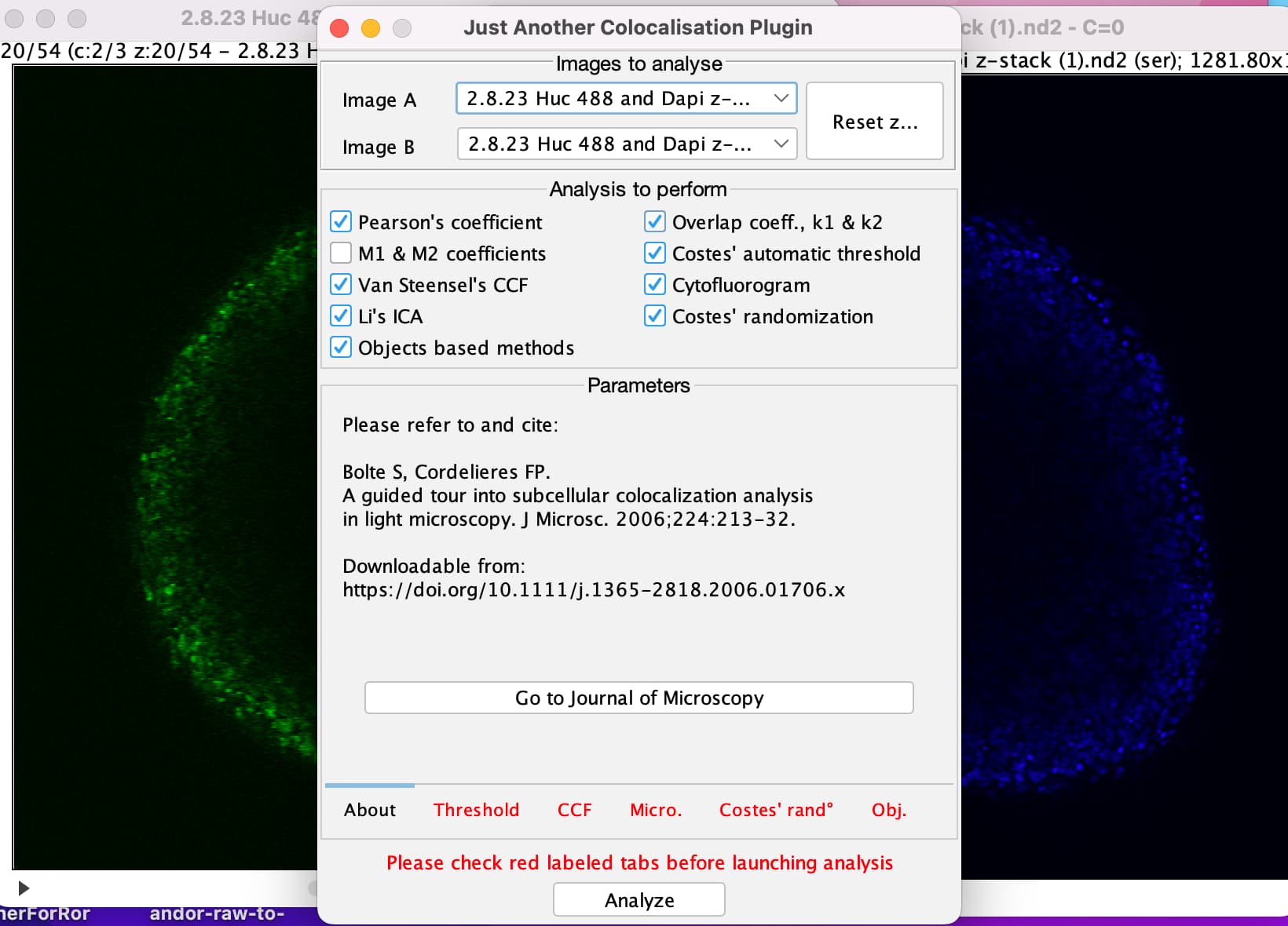 Issue With JACoP (Plugin) Display and Analysis - Image Analysis - Image.sc Forum