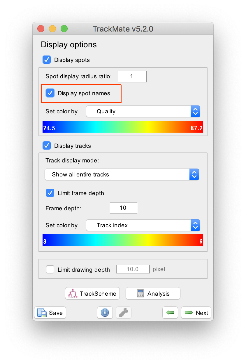 How to use TrackMate plugin to label the round objects and display the label with moving round ...