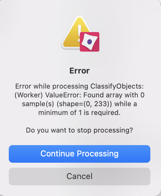 Error messages from ClassifyObjects module - Usage & Issues - Image.sc Forum