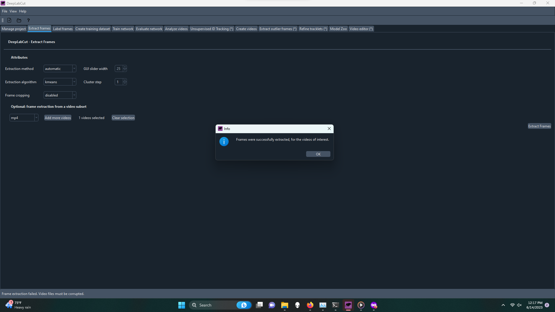 Frame extraction from a video subset in GUI does not work - Image Analysis - Image.sc Forum