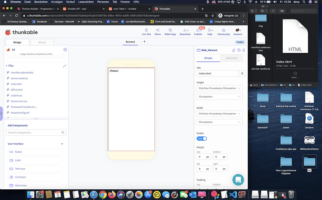 Assets and index.html page and script - Questions about Thunkable - Community