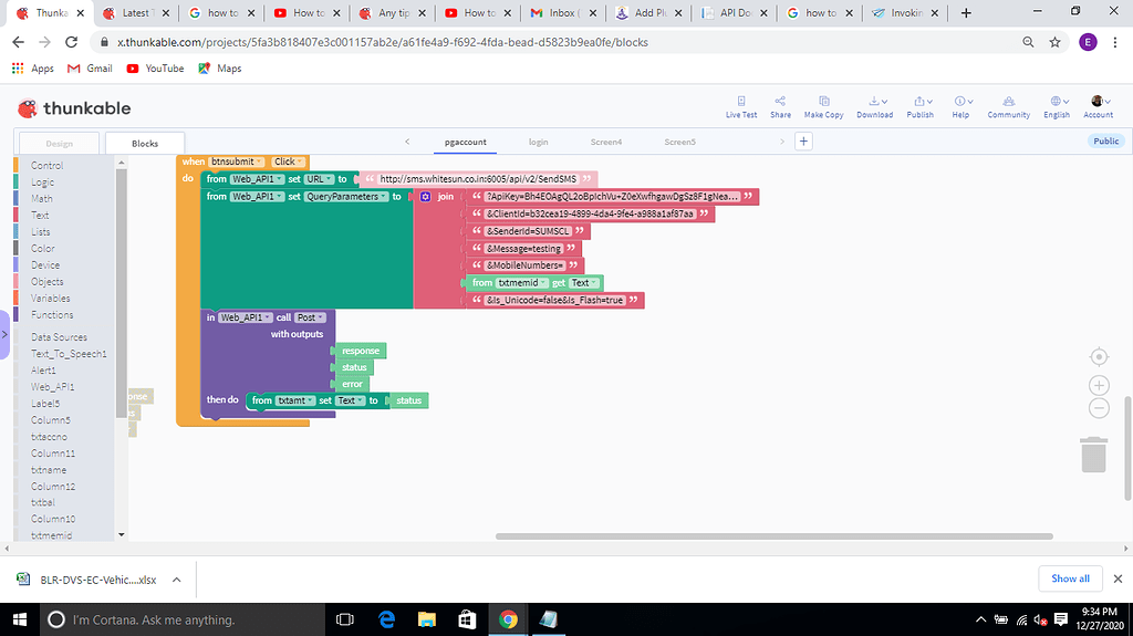 SMS API Integration for a button click event - Questions about Thunkable - Community