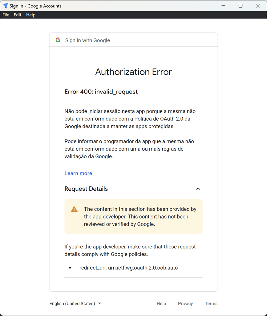 Error signing in with Google Account on Desktop App [ Windows ...