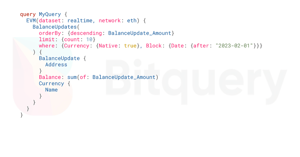 Top 10 ETH holders and Token holders - GraphQL API - Bitquery Top 10 ETH holders and Token holders - GraphQL API - Bitquery