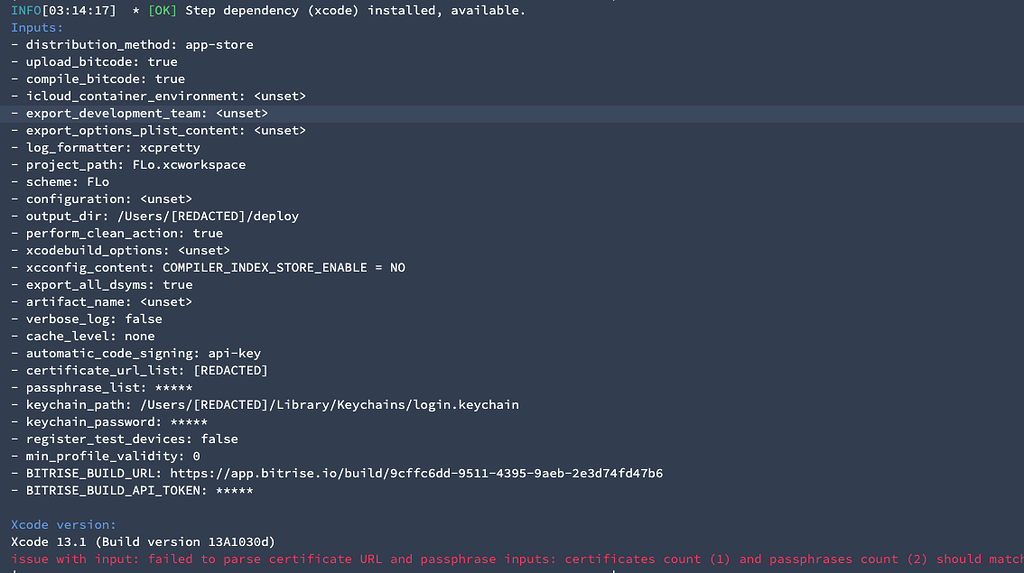 Issue with input: failed to parse certificate URL and passphrase inputs ... Issue with input: failed to parse certificate URL and passphrase inputs ...