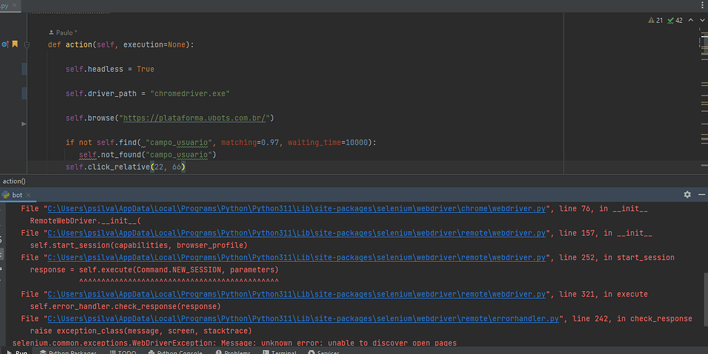 Erro ao tentar abrir o navegador em modo headless - BotCity Framework - Python - BotCity.dev