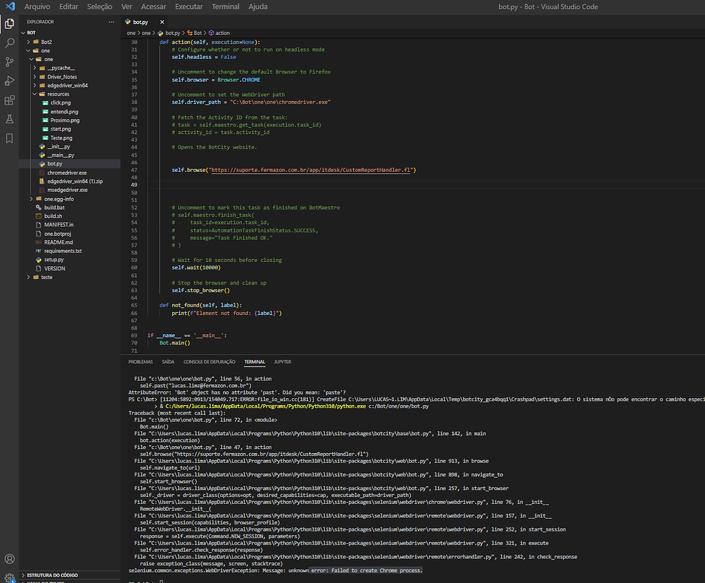 Error: Failed to create Chrome process - BotCity Framework - Python - BotCity.dev