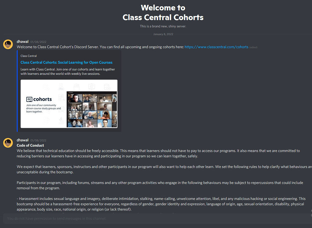 Unable to Communicate in Discord - JavaScript Bootcamp - Class Central Cohorts