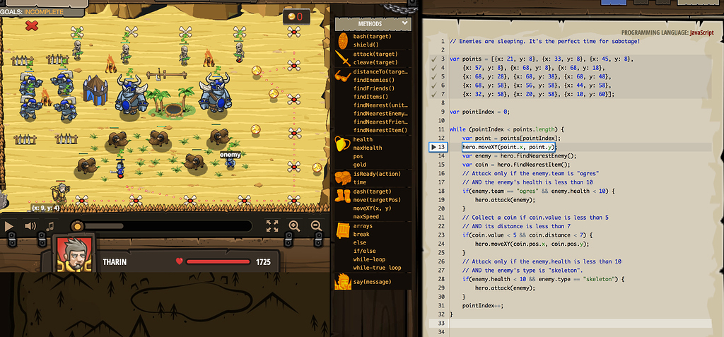 While ogres were sleeping. Code doesn't work - Level Help