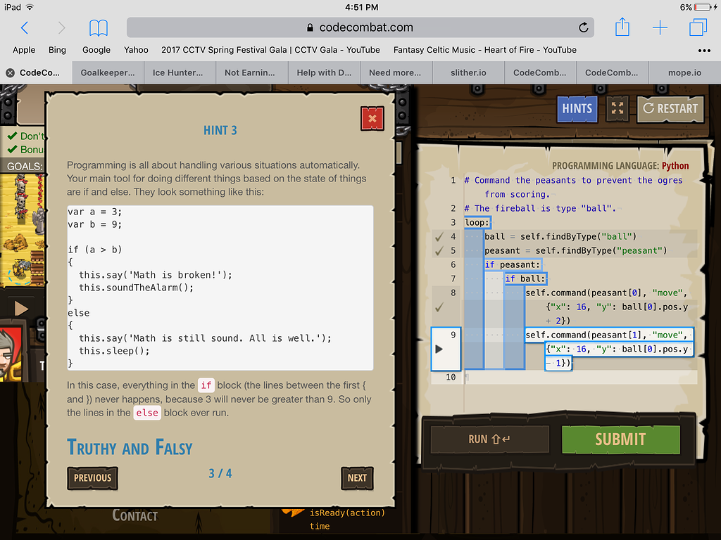 Goalkeeper - JavaScript hints in Python - Level Help