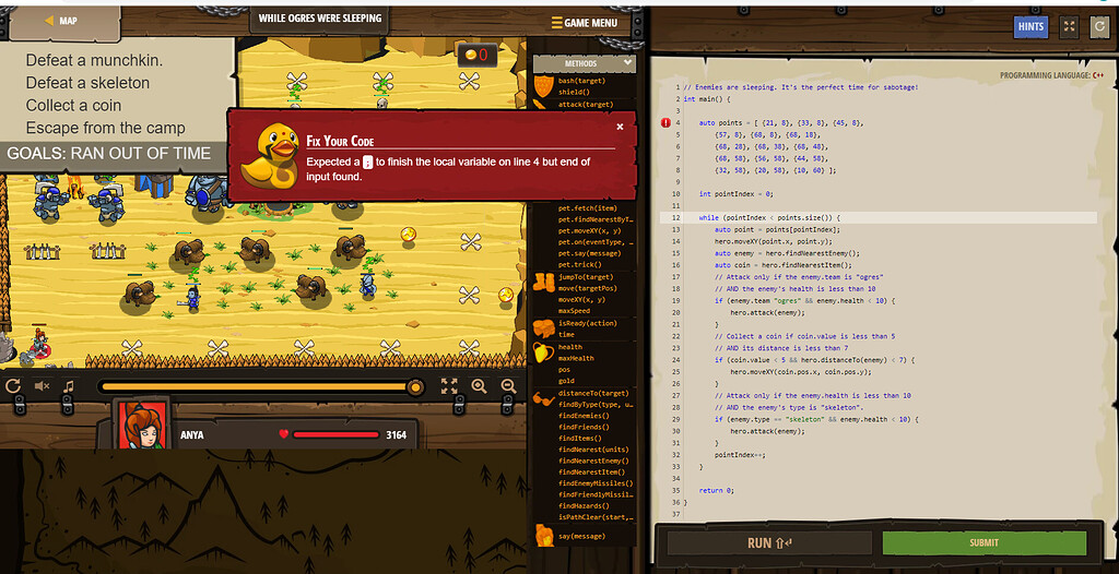 While ogres were sleeping CPP - default code is wrong - Bugs