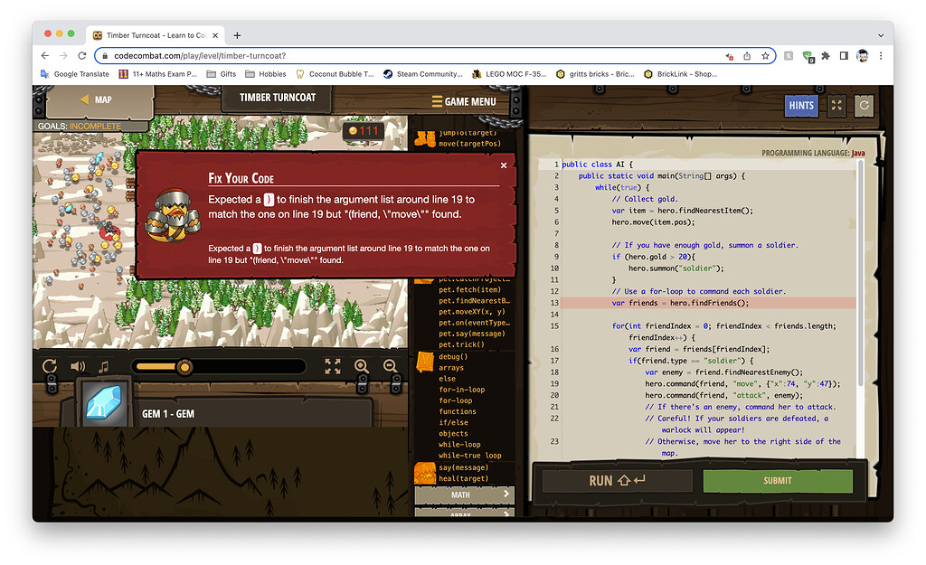 Error when using command on soldiers in Java - Level Help