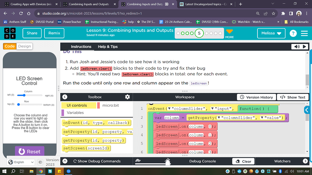 How to get one row/column to show up at a time - Coding and Debugging Help - Code.org ...