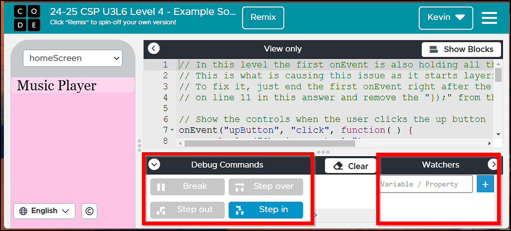 Why is "Show Debug Commands" not visible/possible for students? (Unit 3) - Coding and Debugging ...