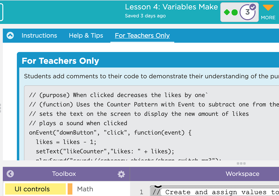 U4L4 Variables Make - Answer Key - Unit and Lesson Discussion - Code ...